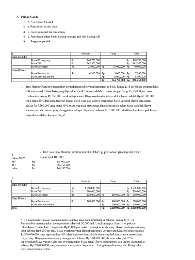 02 Kunci Karakteristik Dan Anggaran Operasional | PDF