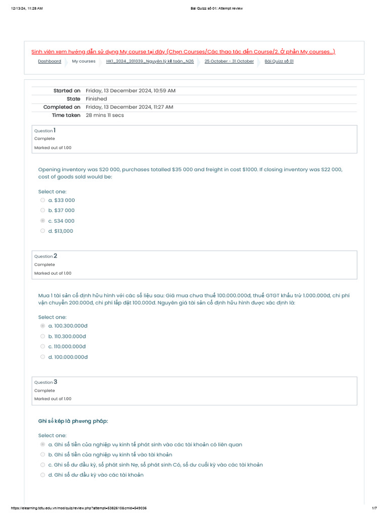 Bài Quizz số 01_ Attempt review | PDF