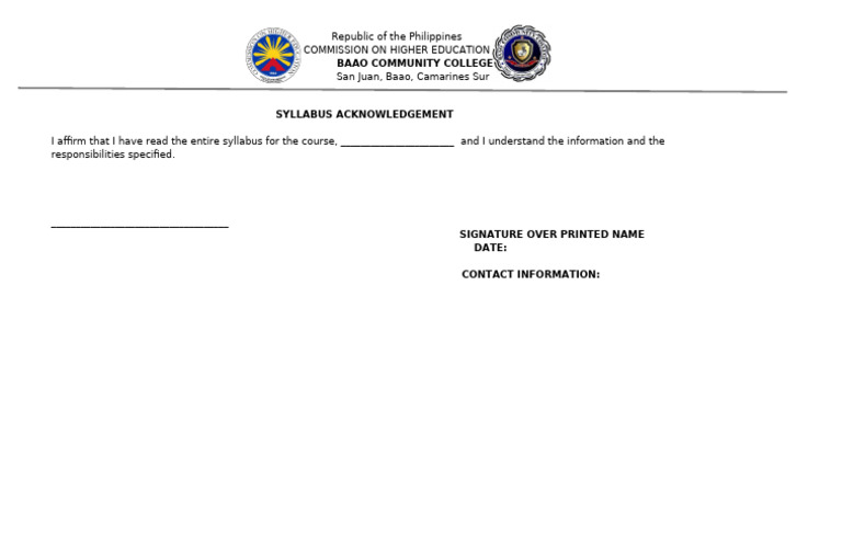 SYLLABUS ACKNOWLEDGEMENT | PDF