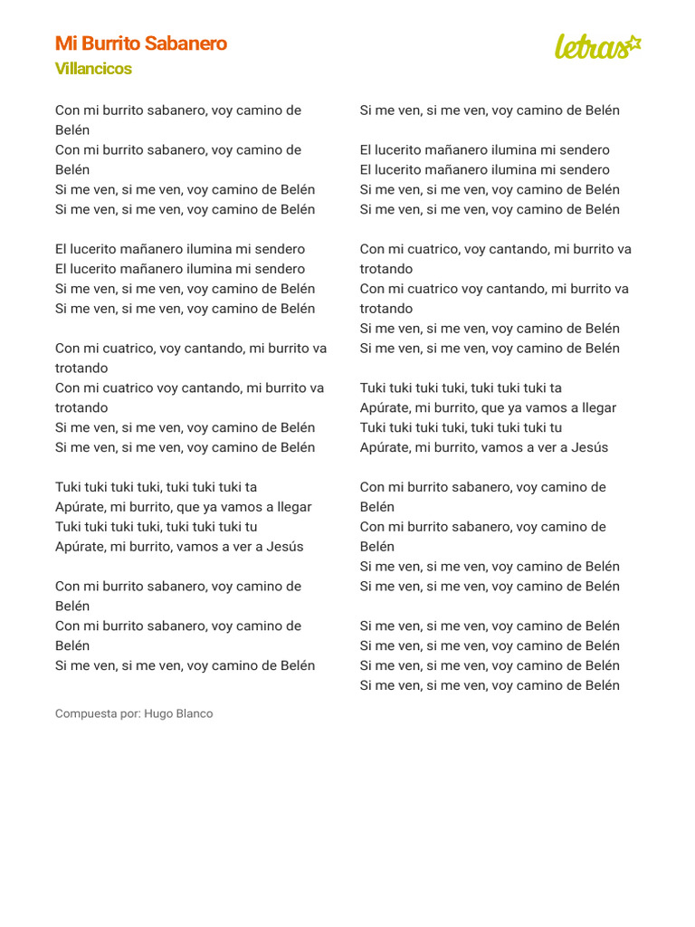 Mi Burrito Sabanero - Villancicos (Impresión) | PDF