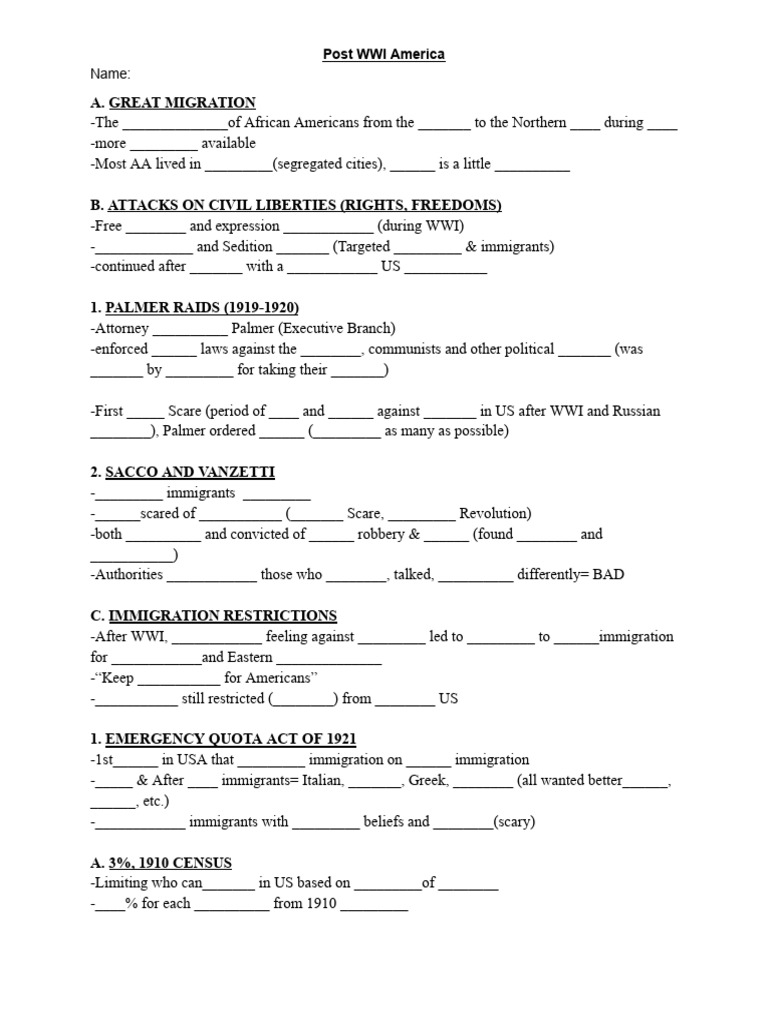 Notes - Post WWI America PDF | PDF | Ku Klux Klan | Politics And Race