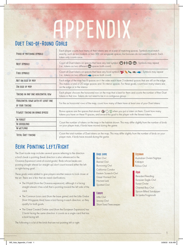 Wingspan Asia Appendix 211211 | PDF | Birds | Owl