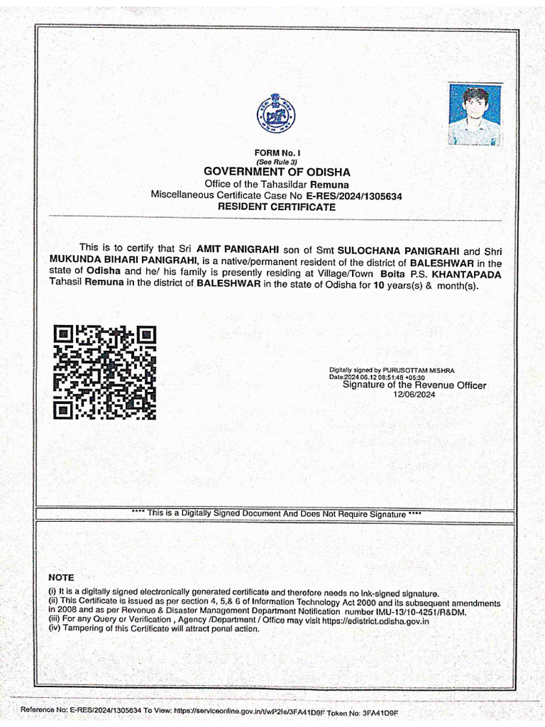 Resident Certificate | PDF