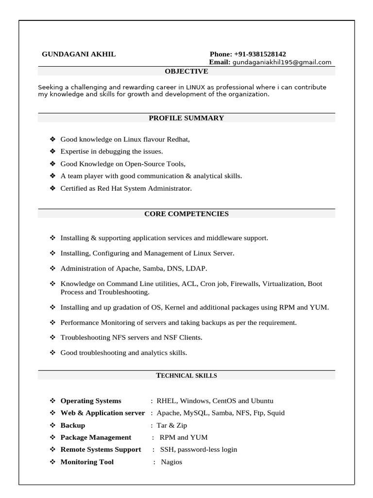 Akhil Linux Resume | PDF | Linux | Operating System Technology