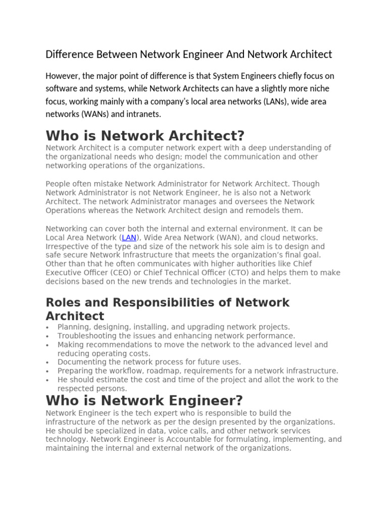 Network Architech & Network Engineer & Network Administrator | PDF | Computer Network | Engineer