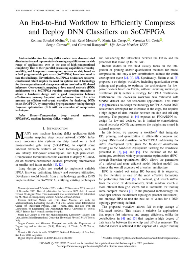 An End To End Workflow To Efficiently Compress And Deploy Dnn Classifiers On Soc Fpga Pdf