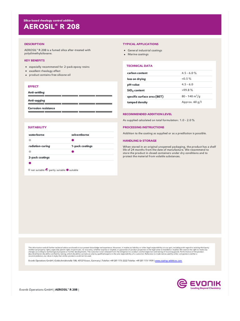 AEROSIL_R_208_TDS_EN | PDF | Materials | Secondary Sector Of The Economy