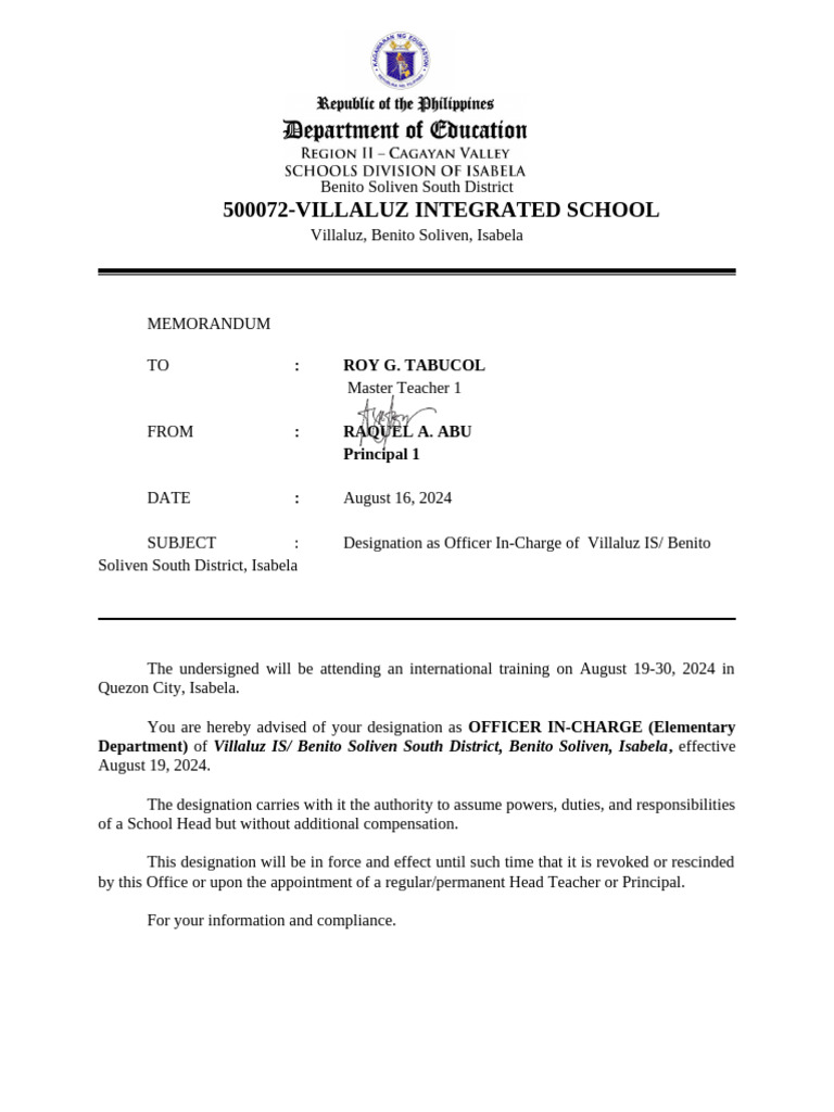 Designation Oic August 19 30 | PDF