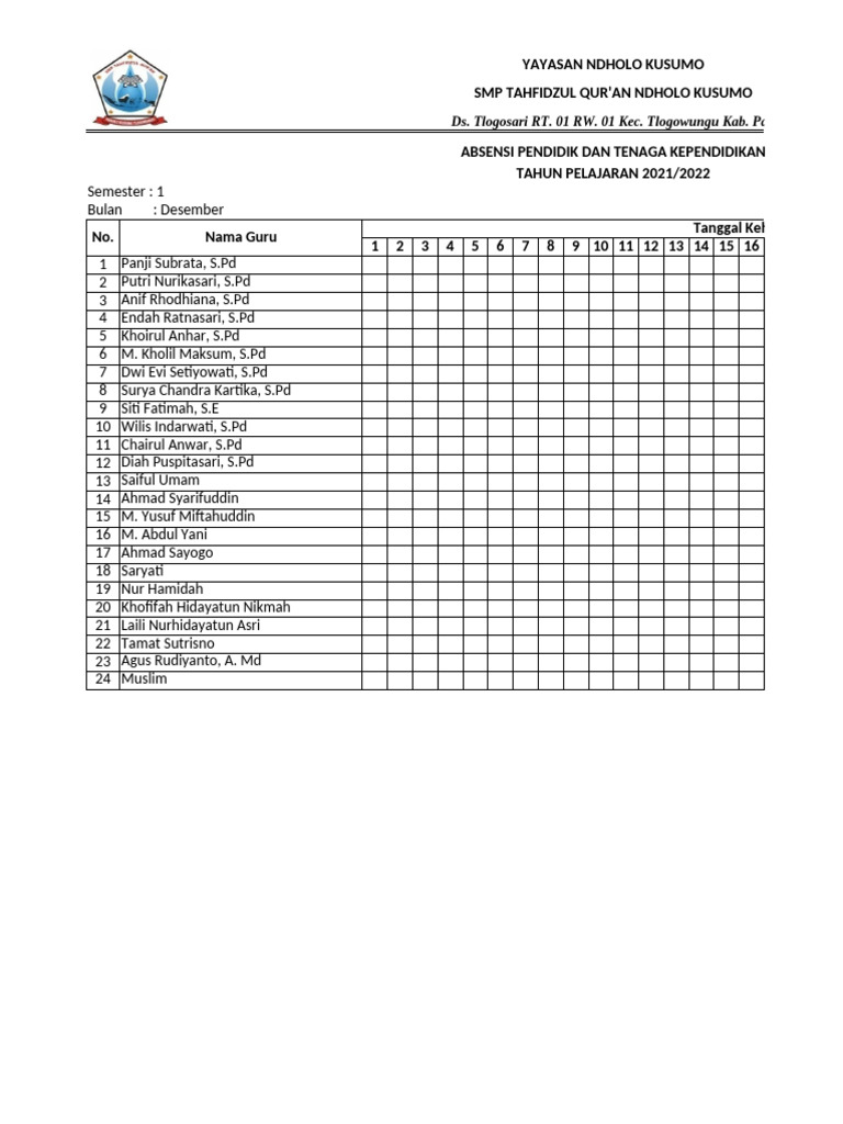 Absensi Kehadiran Guru | PDF