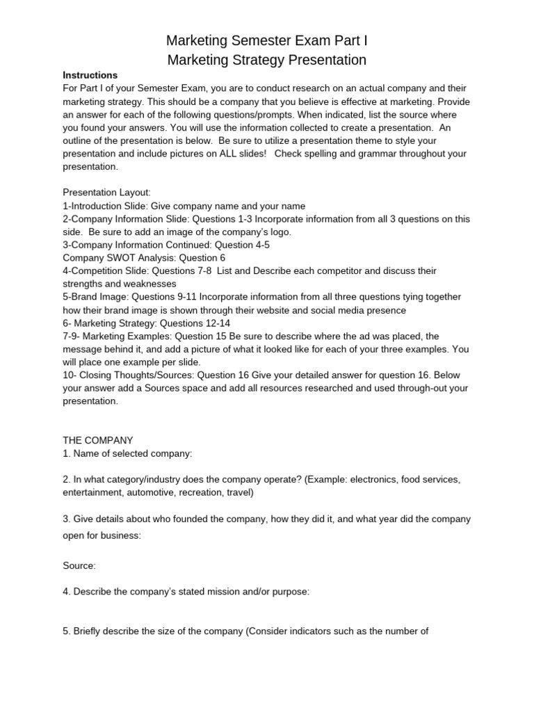 Semester Exam Part 1 | PDF | Marketing | Marketing Strategy