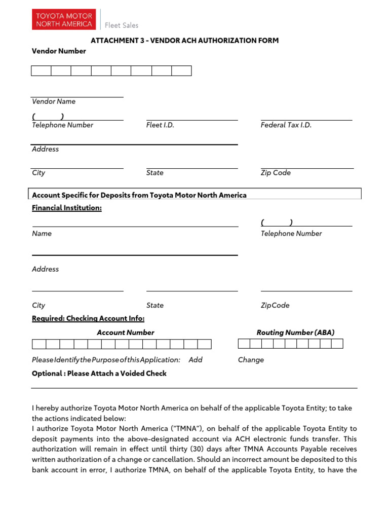 Vendor ACH Authorization Form | PDF