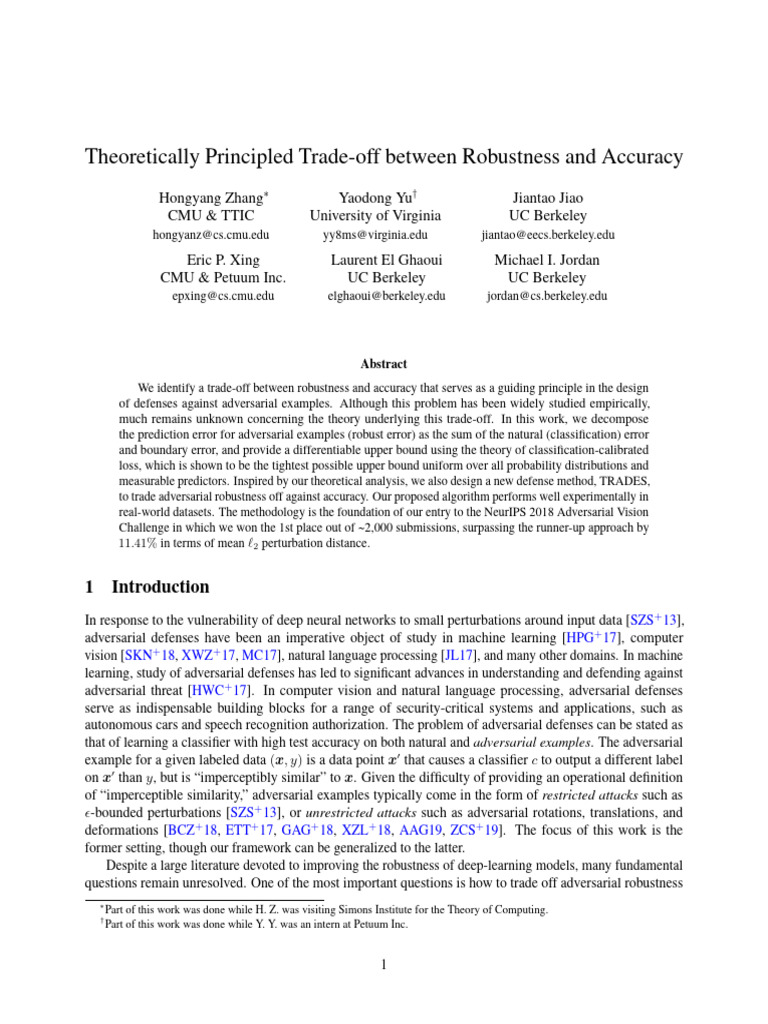 Theoretically Principled Trade-Off Between Robustness and Accuracy | PDF | Mathematical ...