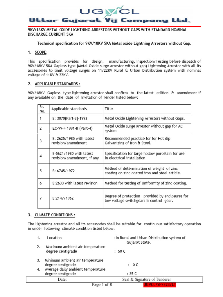 9KV/18KV Metal Oxide Lightning Arrestors | PDF | Insulator (Electricity ...