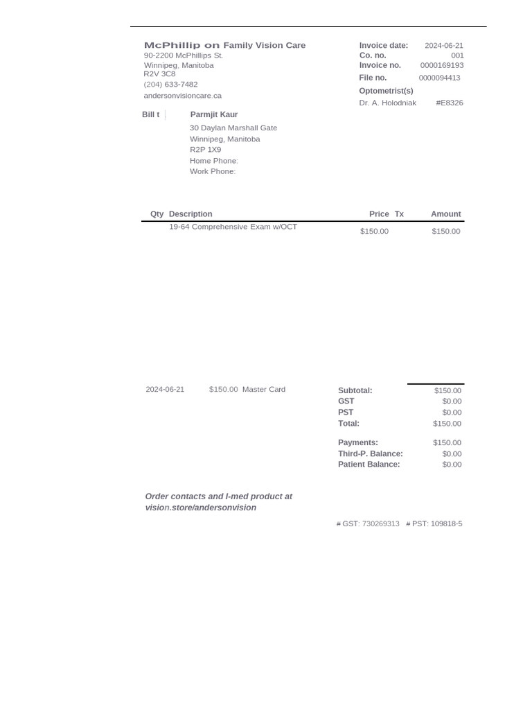 2.5..eye Exam Receipt | PDF