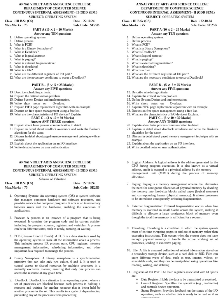 CIA II_SE25B_III B.Sc(CS) | PDF | Process (Computing) | Input/Output