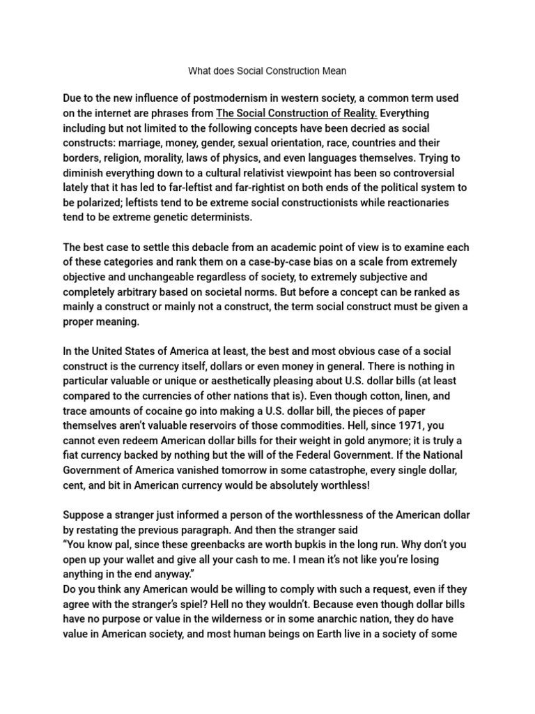The Meaning of Social Construct | PDF | Race (Human Categorization ...
