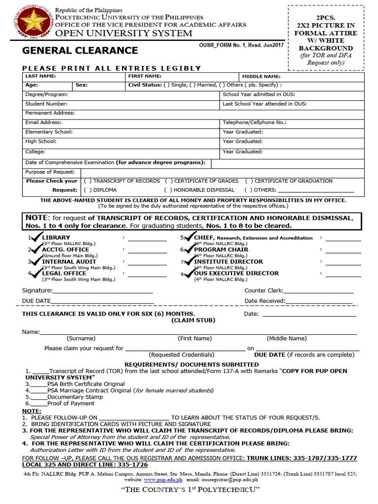 General Clearance Form for PUP OUS | PDF