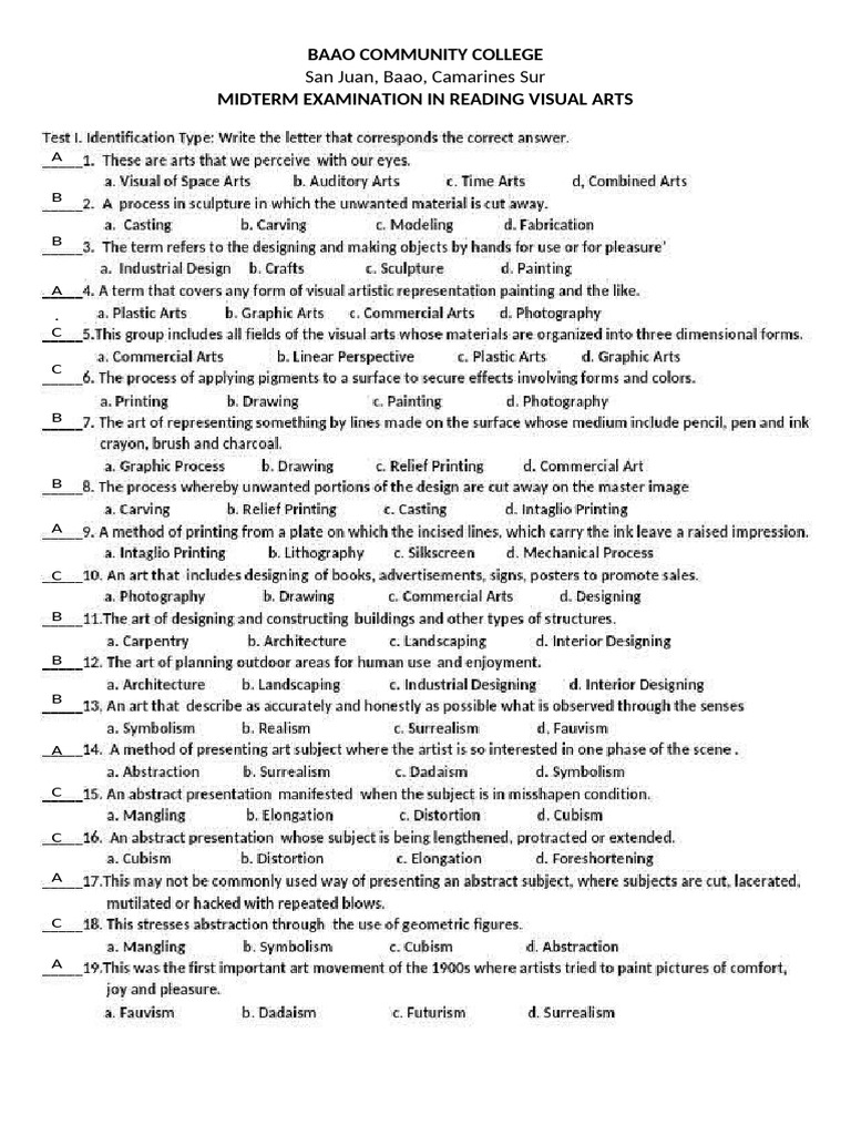 Midterm Exam: Reading Visual Arts | PDF