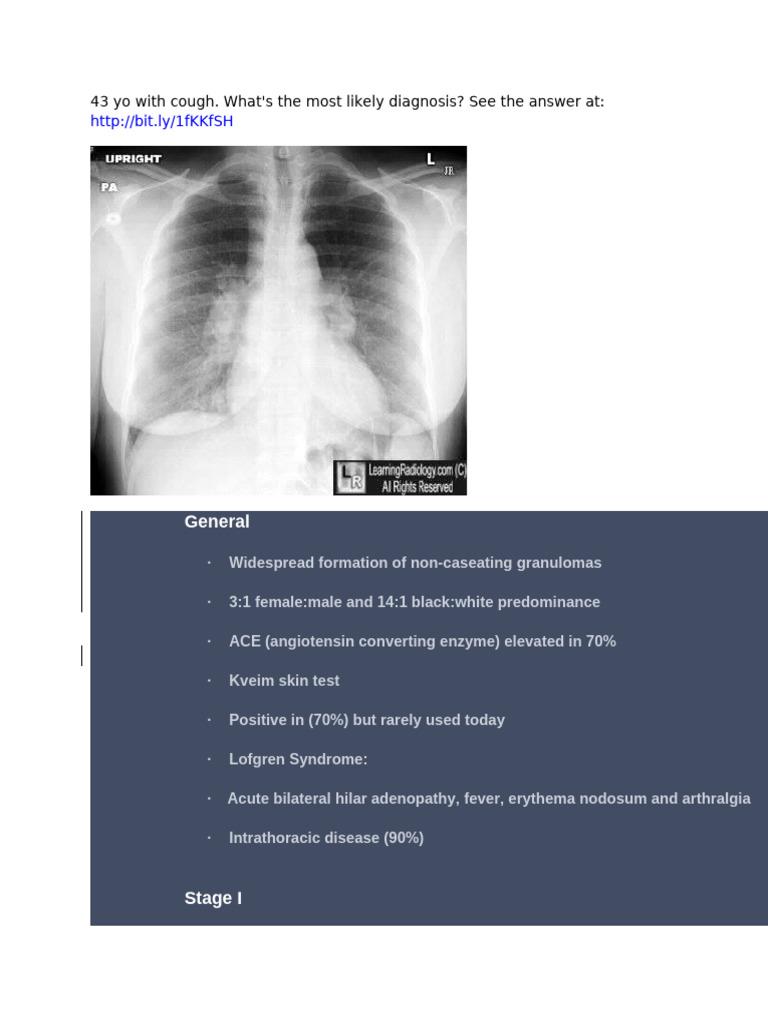 SARCOIDOSIS. X RAYS | PDF | Diseases And Disorders | Respiratory Diseases