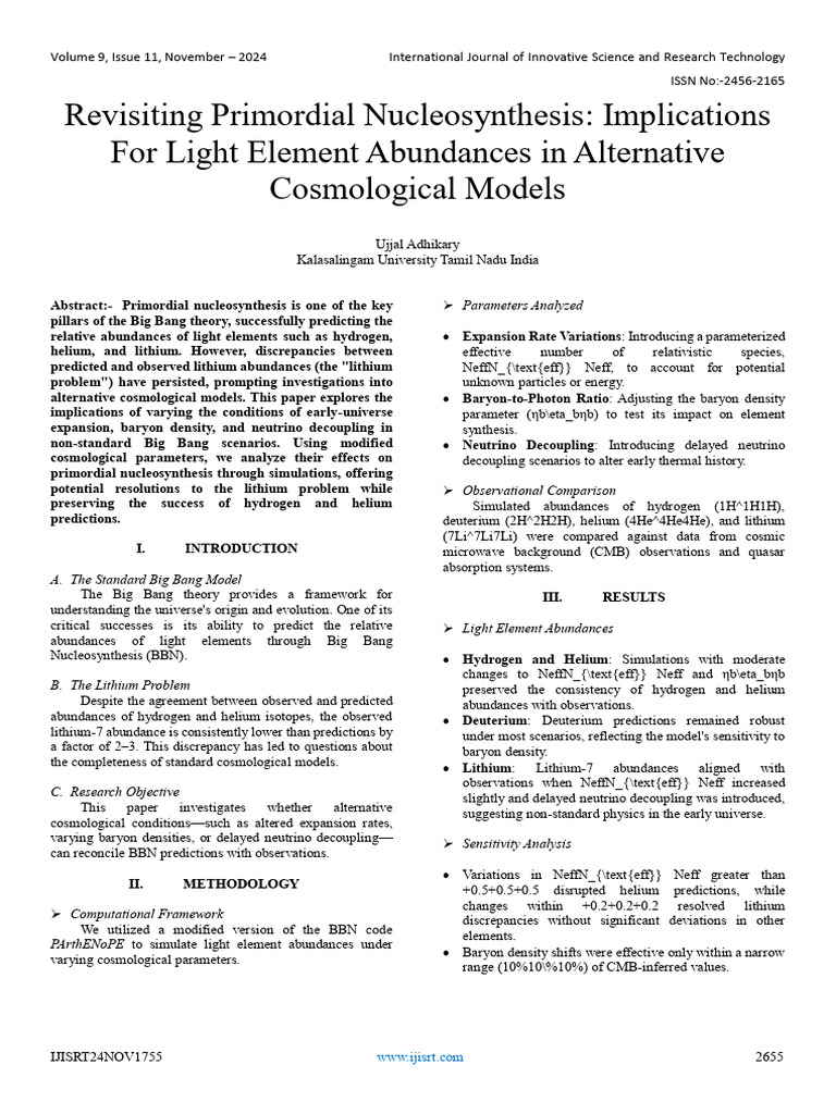 Revisiting Primordial Nucleosynthesis: Implications For Light Element Abundances in Alternative ...