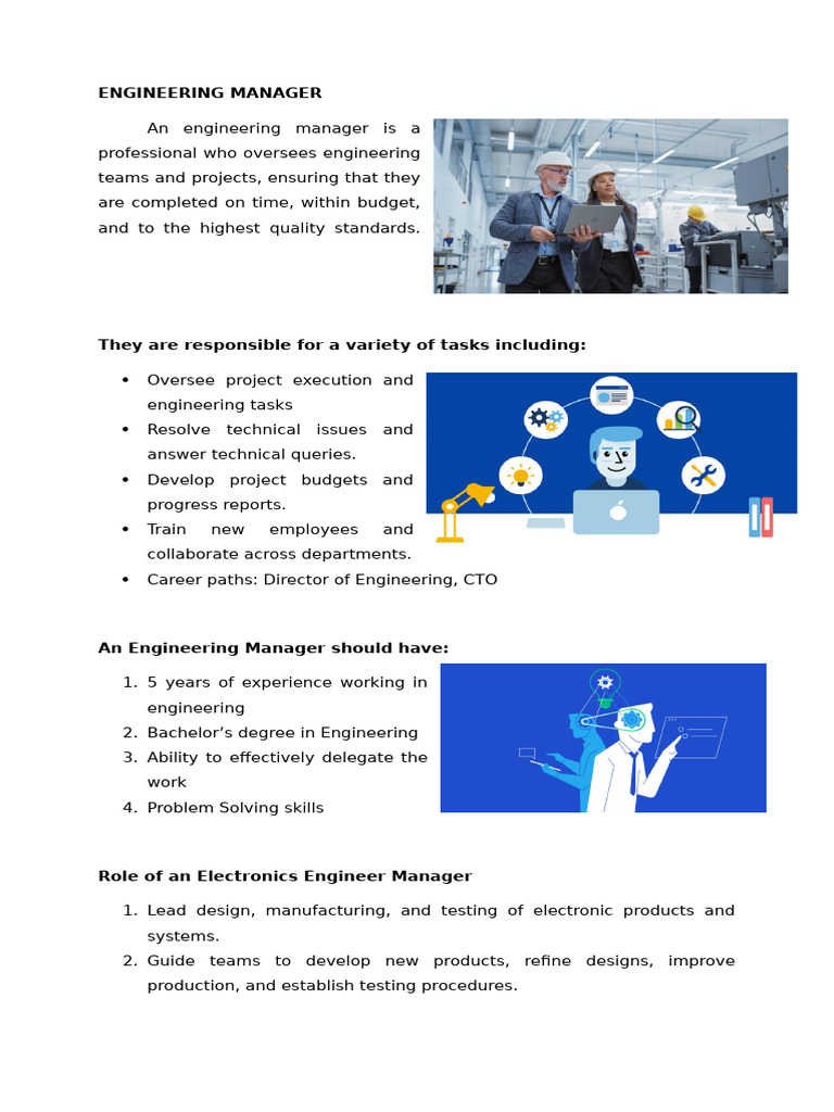 Role and Responsibilities of Engineering Managers | PDF