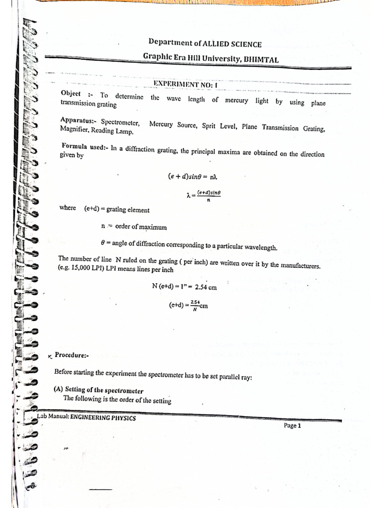 Physics Experiment No. 1 | PDF
