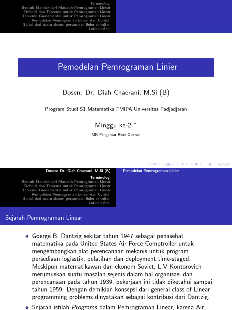 W2b - Sejarah - PL - Menuju Metode Simpleks | PDF