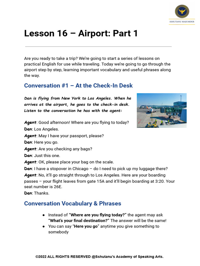Airport Travel Vocabulary and Quiz | PDF