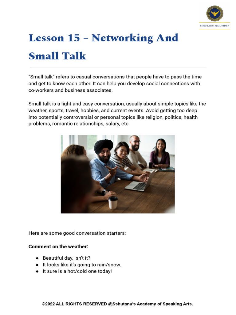 Lesson 15 - Networking and Small Talk | PDF