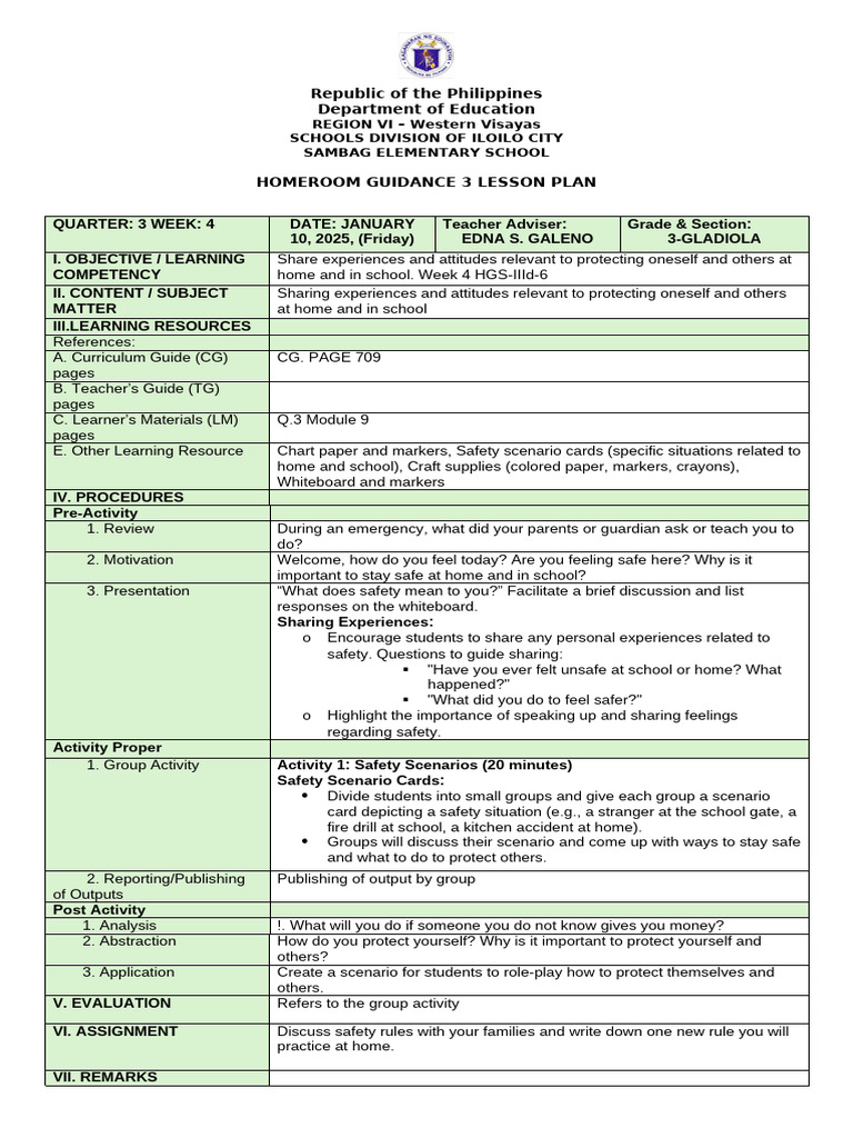Q.3 W.4 Homeroom Guidance 3 Lesson Plan | PDF | Learning | Behavior ...