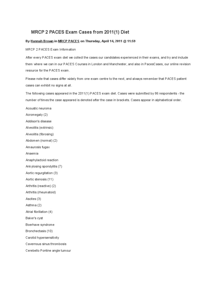 MRCP 2 PACES Exam Cases From 2011 | PDF | Cancer | Systemic Lupus ...