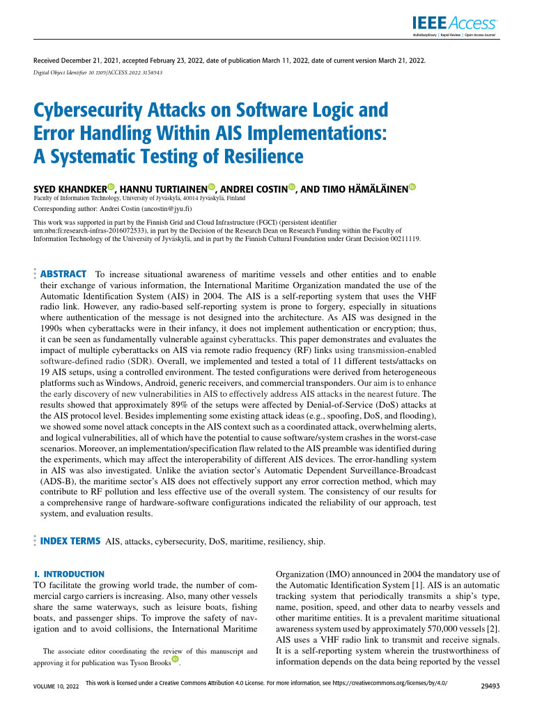 Cybersecurity Attacks On Software Logic and Error Handling Within AIS Implementations A ...