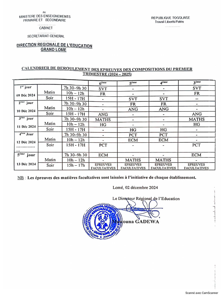DRE-GL Calendrier Compo 1er Trimestre 2024-2025 Secondaire 1 | PDF