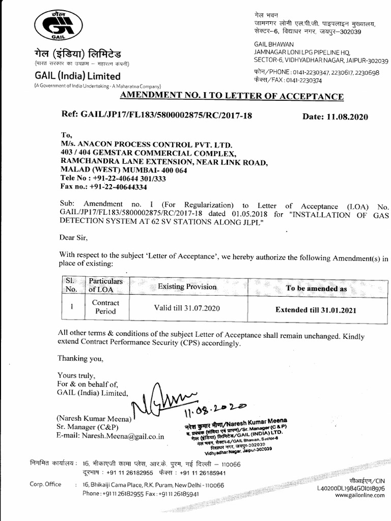 Amendment-1 for Installation of Gas Detection System | PDF