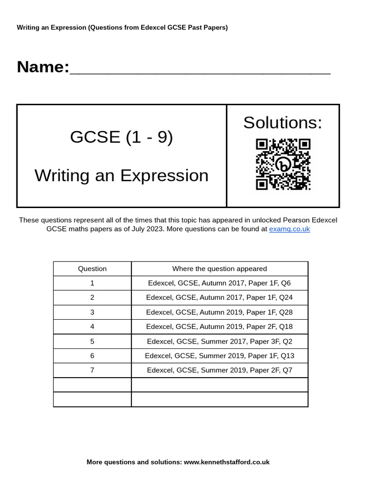 Writing An Expression-Questions | PDF | Educational Organizations ...