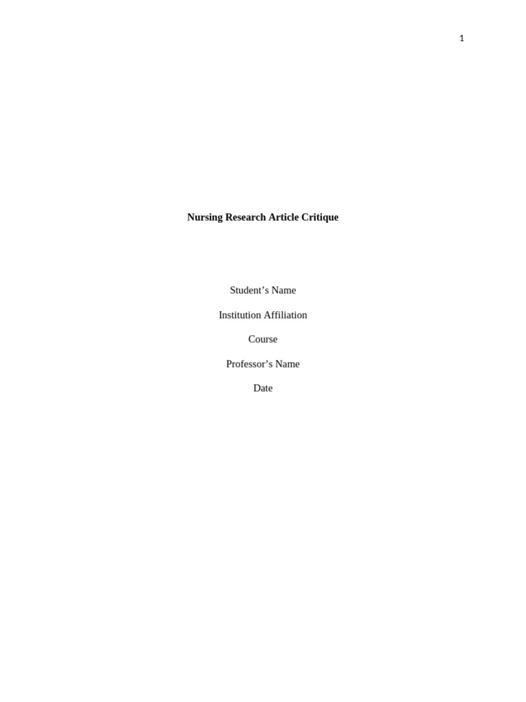 Nursing Research Article Critique | PDF | Nursing | Analysis