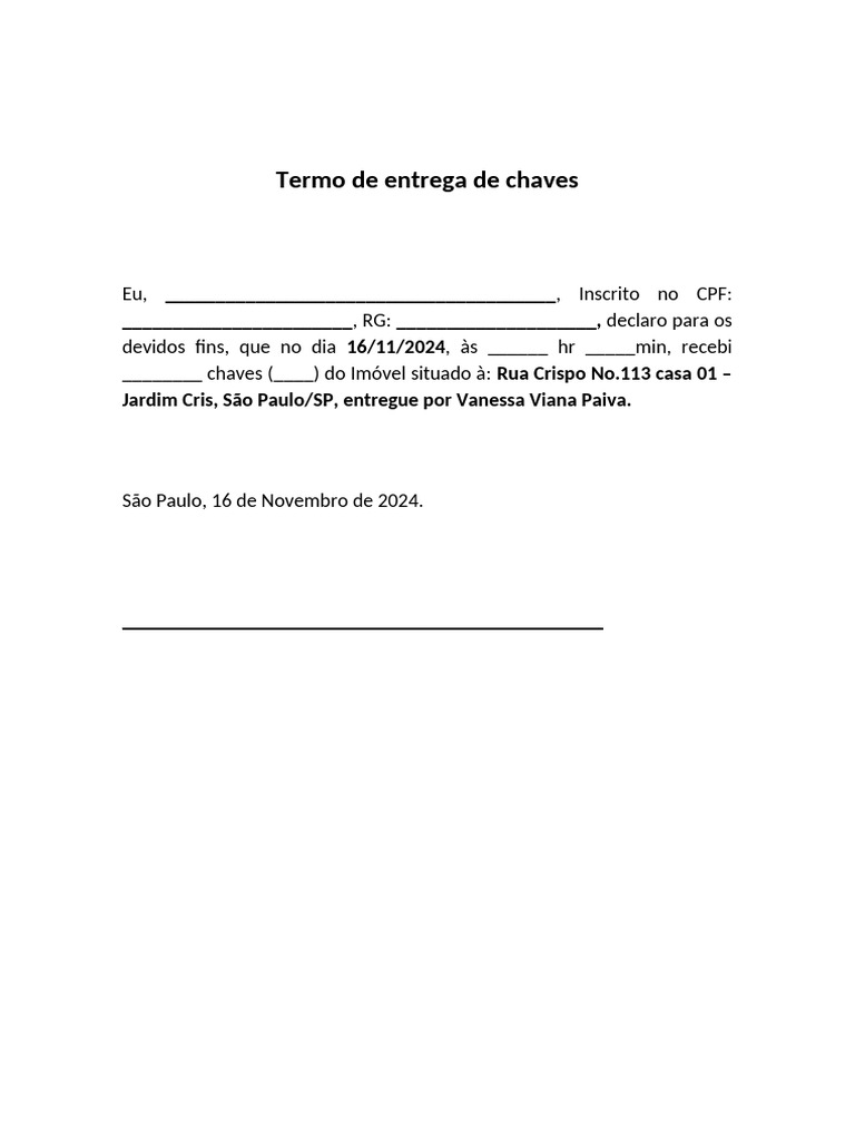 Termo de Recebimento de Chaves | PDF