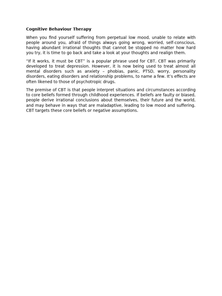 Cognitive Behaviour Therapy | PDF