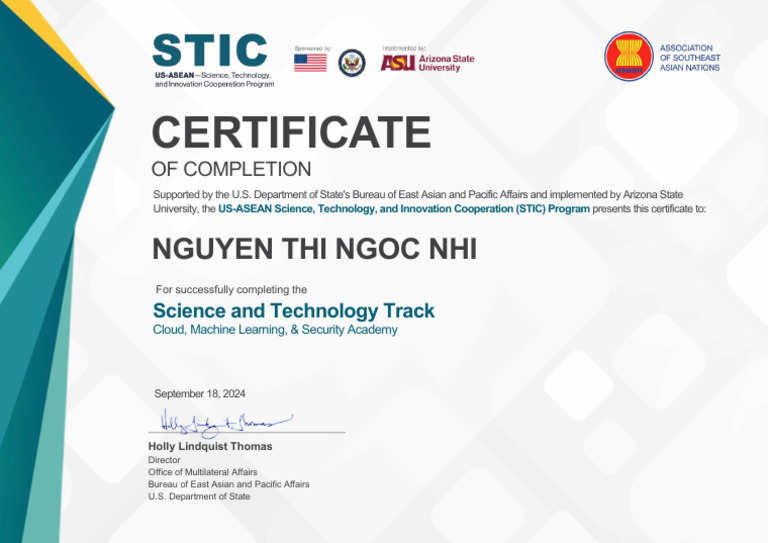 NGUYEN THI NGOC NHI - 2024.09.18.stic Certificate of Completion | PDF