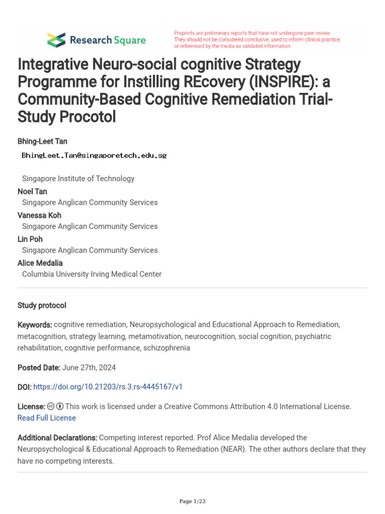 Integrative Neuro-Social Cognitive Strategy Progra | PDF ...