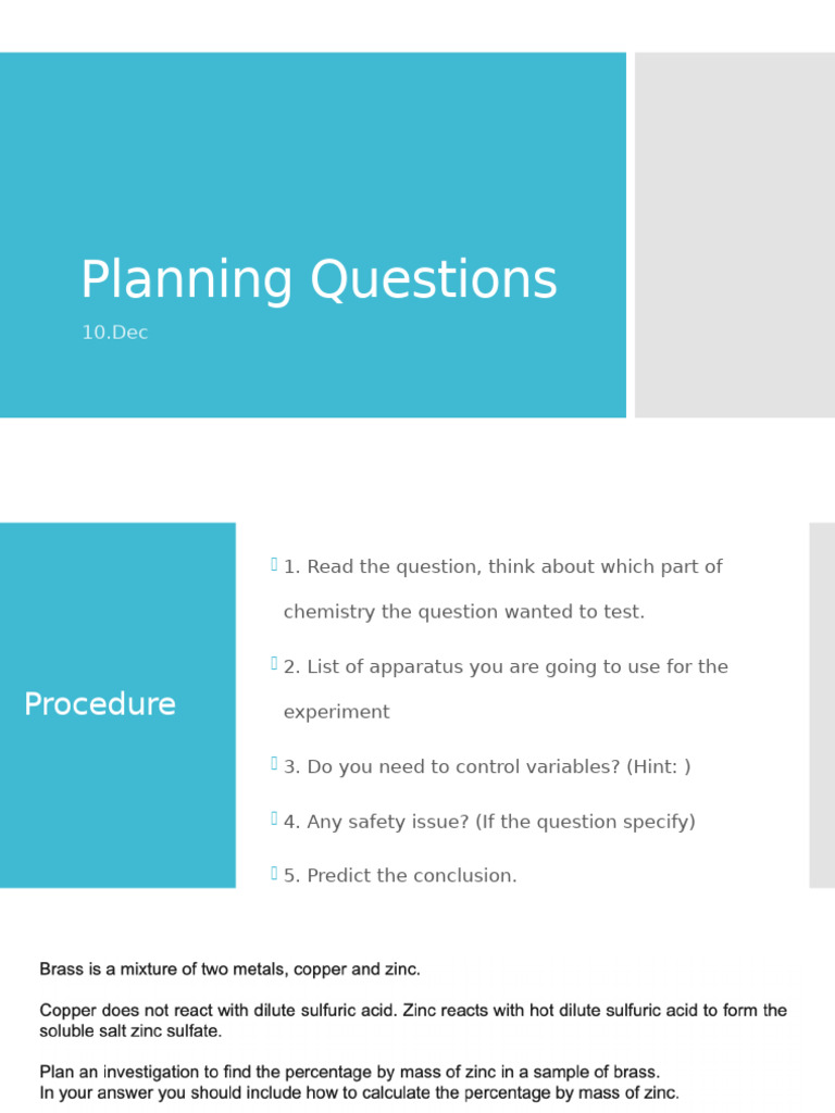 Chemistry Experiment Planning Guide | PDF
