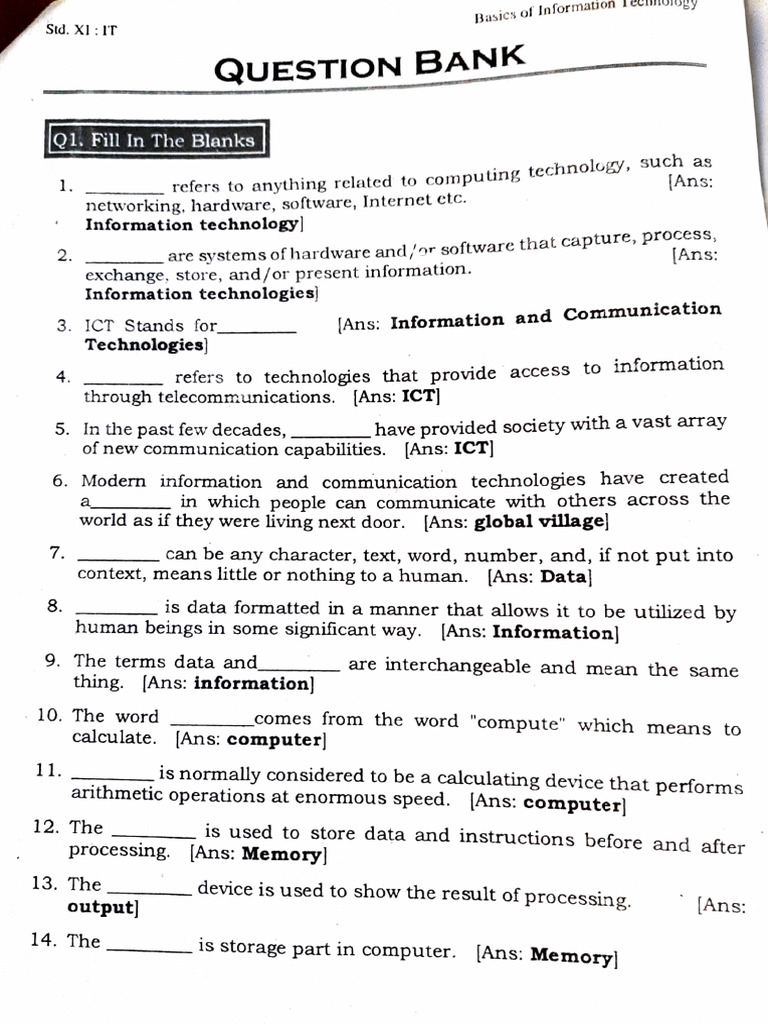 Basics of Information Technology Quiz | PDF | Computer Data Storage ...