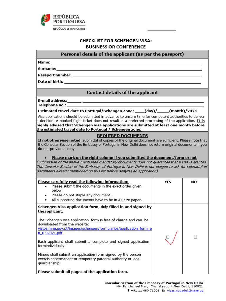 CHECKLIST FOR SCHENGEN VISA (Business and Conference) | PDF | Travel ...