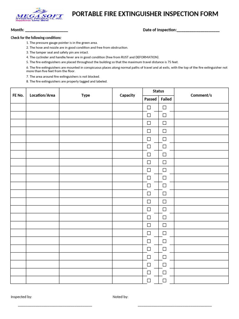 Portable Fire Extinguisher Inspection Form | PDF