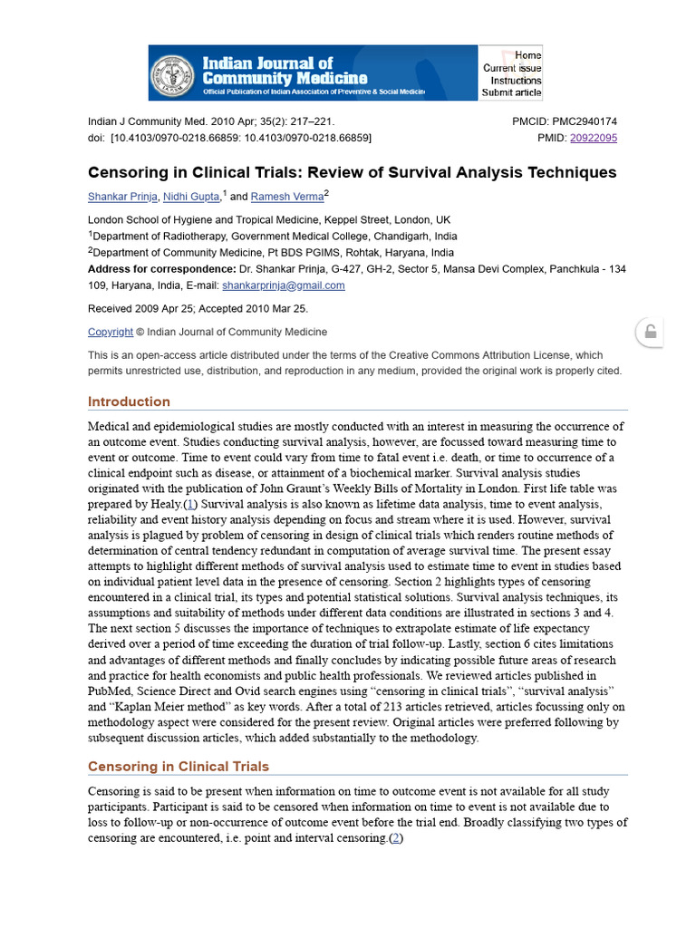 Censoring in Clinical Trials | PDF | Statistical Theory | Statistical ...