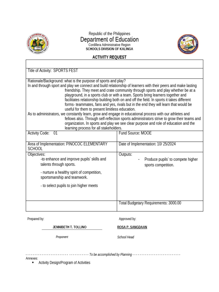 Activity Request Sports | PDF | Sports