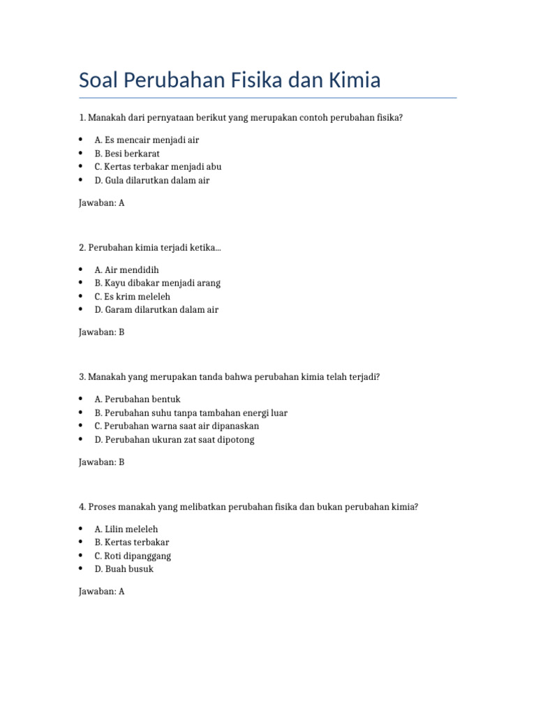 Soal Perubahan Fisika Dan Kimia | PDF