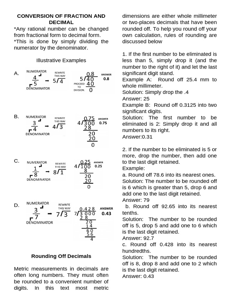 Info Sheet Fraction To Decimal | PDF | Numbers | Decimal