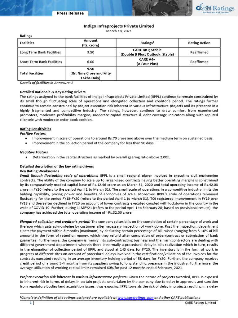 Indigo Infraprojects Credit Rating | PDF | Credit | Finance & Money ...