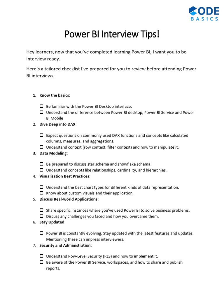 Power BI Interview - Checklist | PDF | Conceptual Model | Cognition
